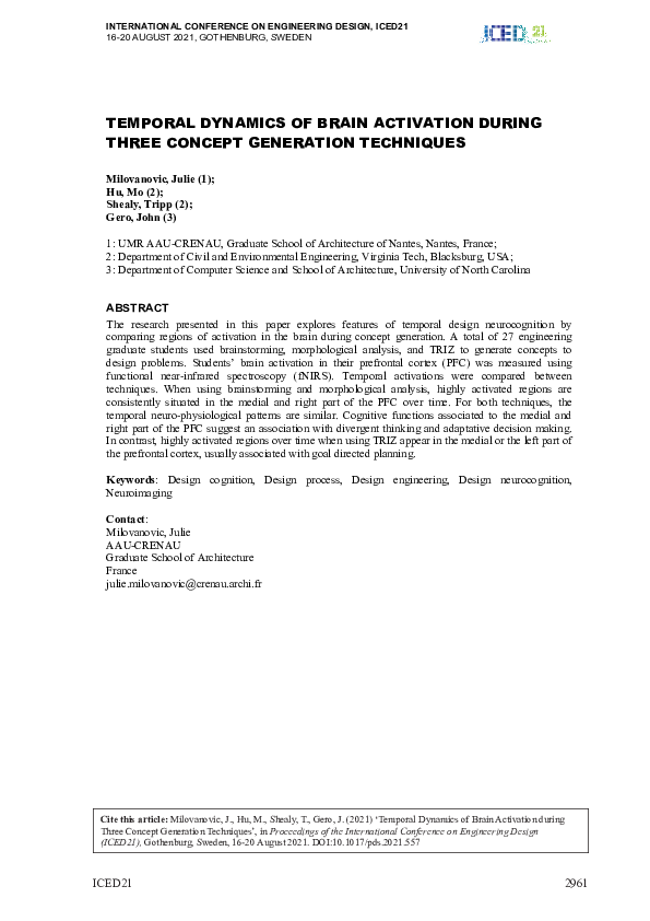 (PDF) Temporal Dynamics of Brain Activation During Three Concept Generation Techniques