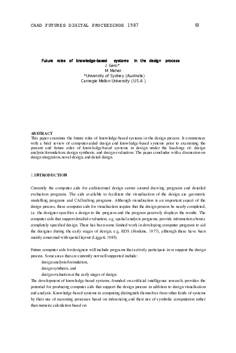 (PDF) Future roles of knowledge-based systems in the design process