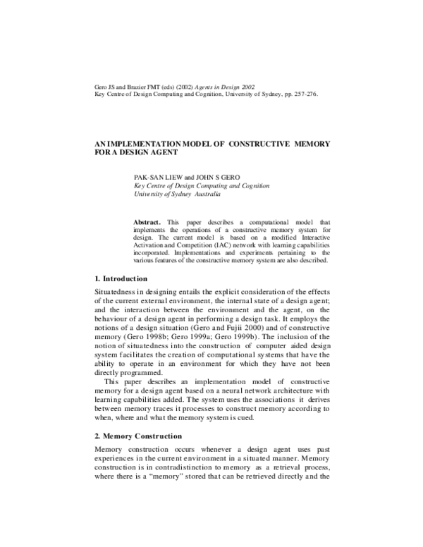 (PDF) An Implementation Model of Constructive Memory for a Design Agent