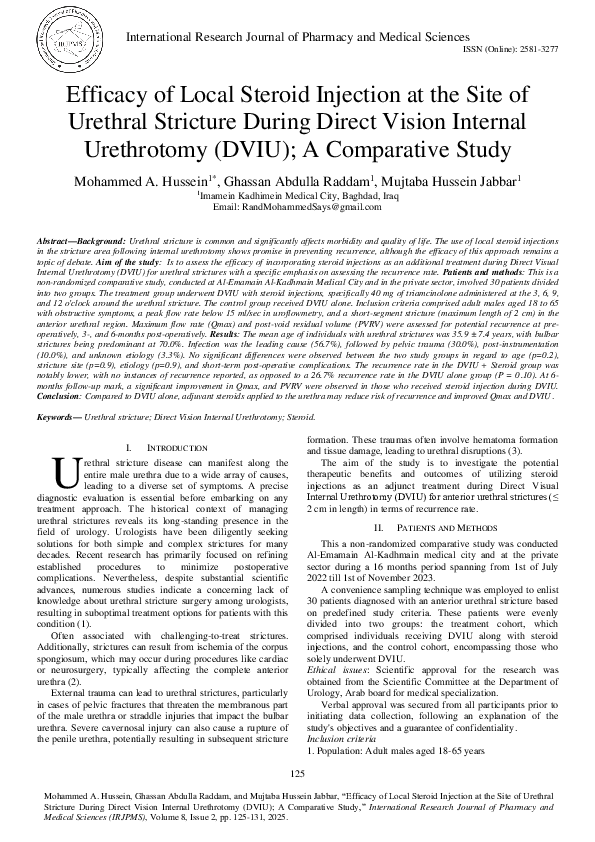 (PDF) Efficacy of Local Steroid Injection at the Site of Urethral ...