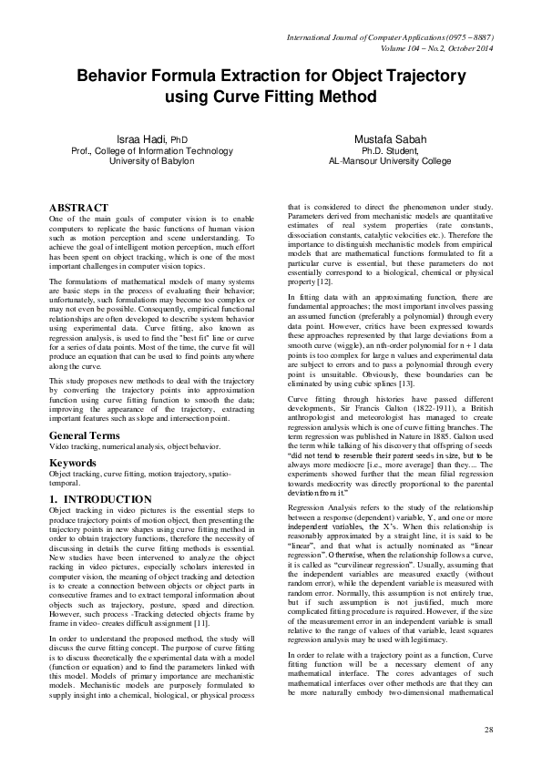(PDF) Behavior Formula Extraction for Object Trajectory using Curve ...