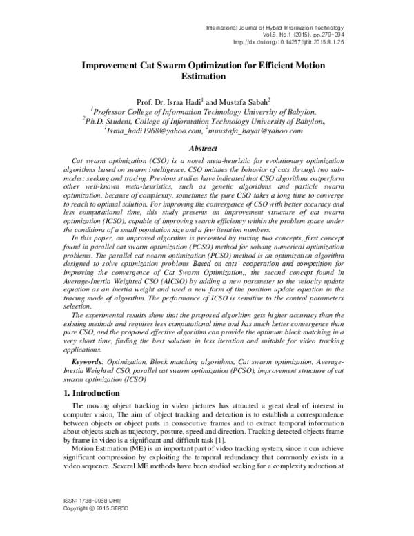 (PDF) Improvement Cat Swarm Optimization for Efficient Motion Estimation