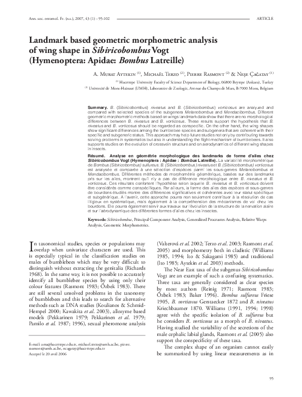 (PDF) Landmark based geometric morphometric analysis of wing shape ...
