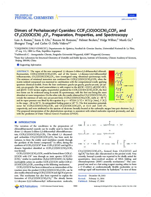 (PDF) Dimers of Perhaloacetyl Cyanides: CClF 2 C(O)OC(CN) 2 CClF 2 and ...