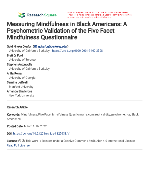 (PDF) Measuring Mindfulness in Black Americans: A Psychometric ...