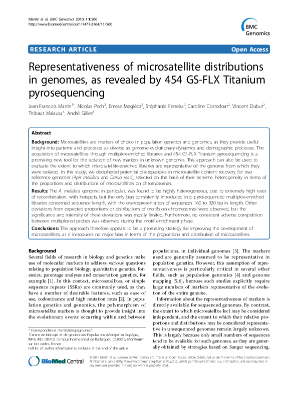 (PDF) Representativeness of microsatellite distributions in genomes, as ...