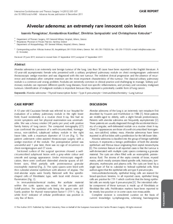 (PDF) Alveolar adenoma: an extremely rare innocent coin lesion