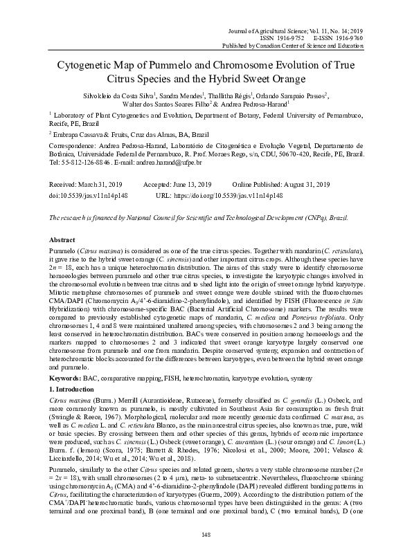 (PDF) Cytogenetic Map of Pummelo and Chromosome Evolution of True ...