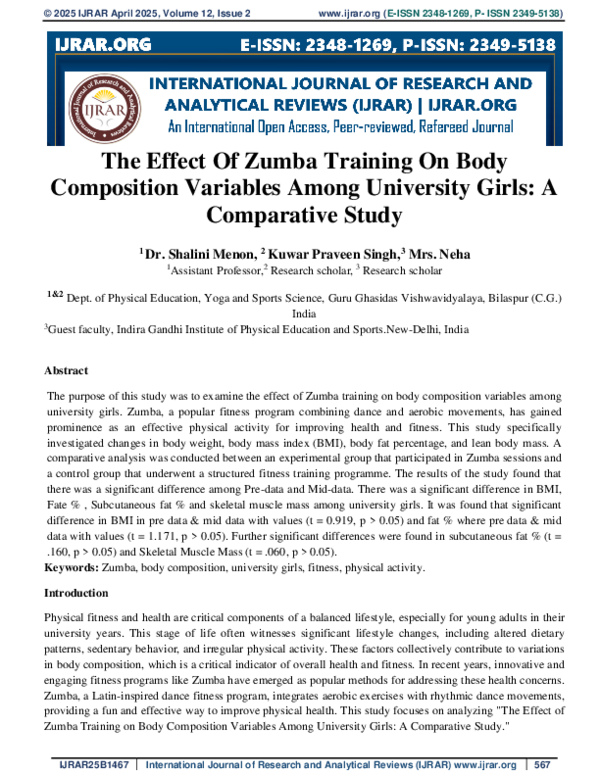 (PDF) The Effect Of Zumba Training On Body Composition Variables Among University Girls: A ...