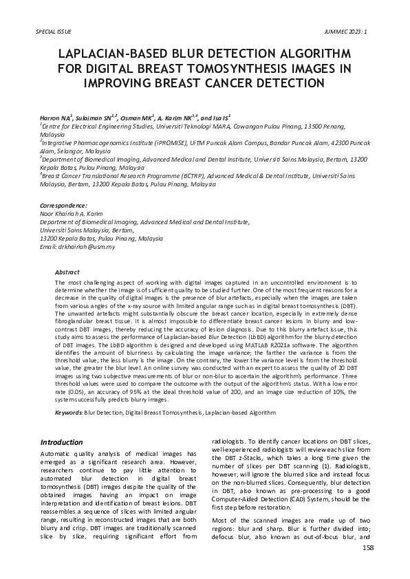(PDF) Laplacian-Based Blur Detection Algorithm for Digital Breast Tomosynthesis Images in ...