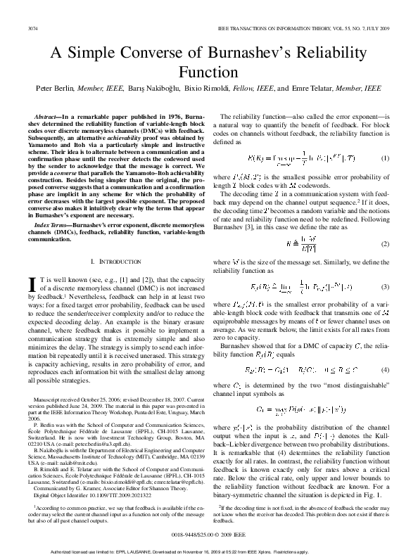 (PDF) A Simple Converse of Burnashev's Reliability Function