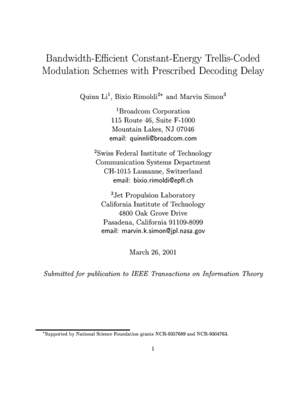 (PDF) Bandwidth-efficient constant-energy trellis-coded modulation schemes with prescribed ...