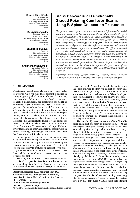 (PDF) Static behaviour of functionally graded rotating cantilever beams using B-spline ...