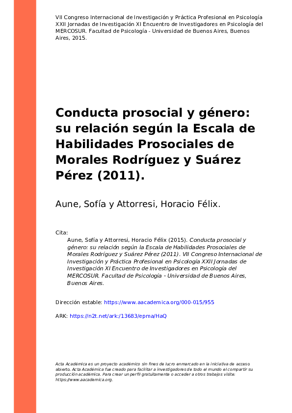 (PDF) Conducta Prosocial y Género: Su Relación Según La Escala De ...