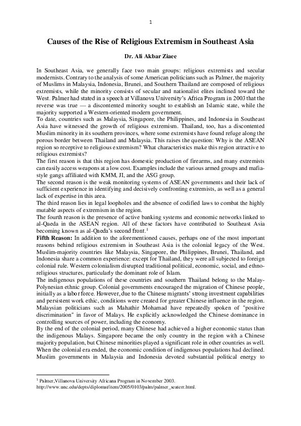 (PDF) Causes of the Rise of Religious Extremism in Southeast Asia