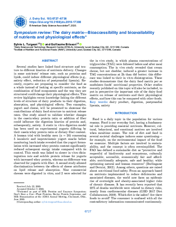 (PDF) Symposium review: The dairy matrix—Bioaccessibility and ...