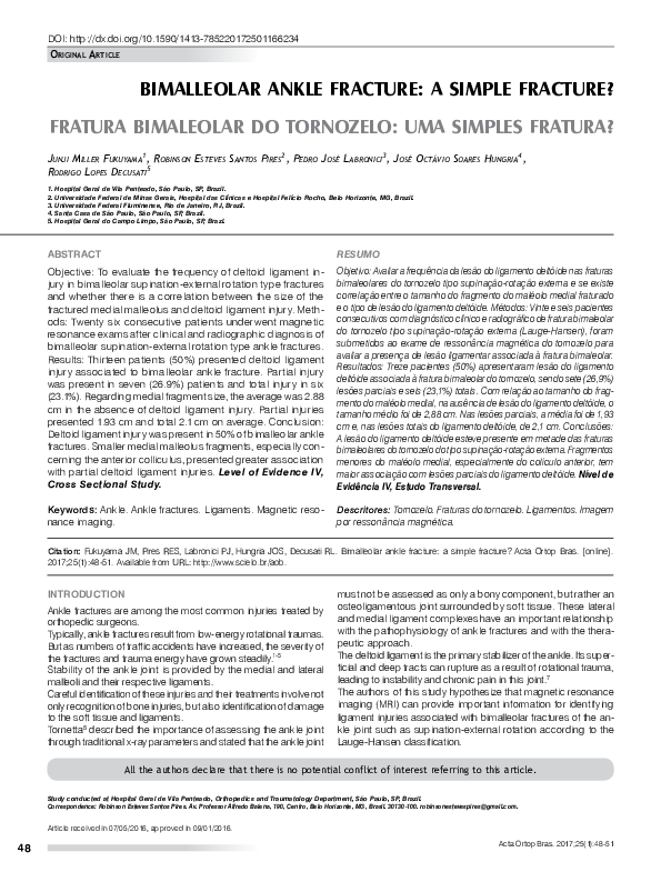 (PDF) Bimalleolar Ankle Fracture: A Simple Fracture?