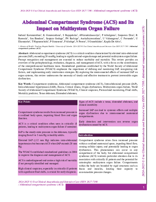 (PDF) Abdominal Compartment Syndrome ACSand Its Impacton Multisystem ...