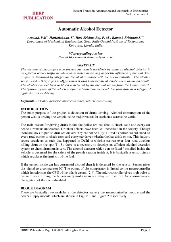 (PDF) Automatic Alcohol Detector