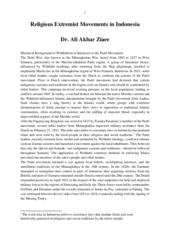 (PDF) Religious Extremist Movements in Indonesia