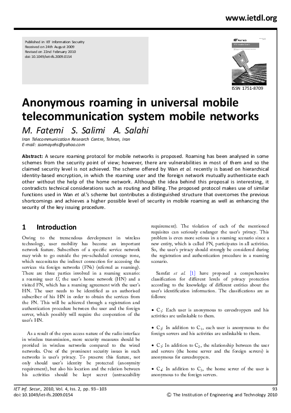 (PDF) Anonymous roaming in universal mobile telecommunication system ...