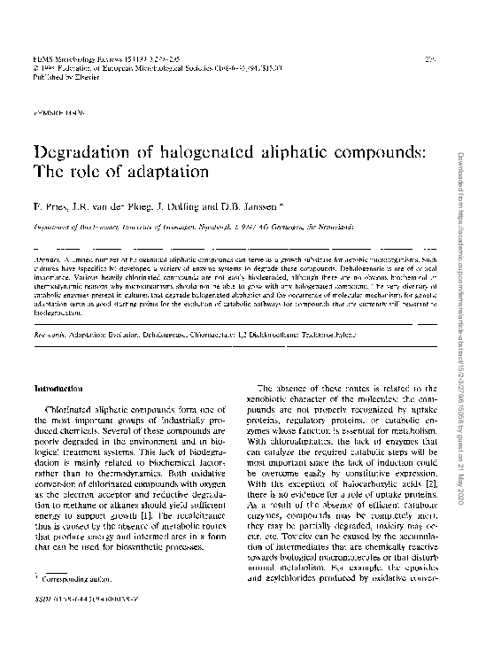 (PDF) Degradation of halogenated aliphatic compounds: The role of ...