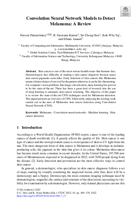 Pdf Convolution Neural Network Models To Detect Melanoma A Review
