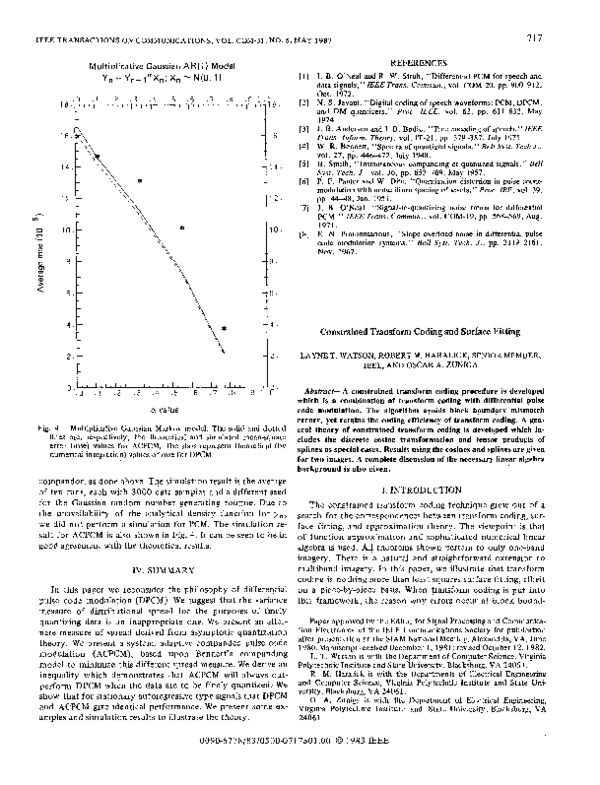 (PDF) Constrained Transform Coding and Surface Fitting