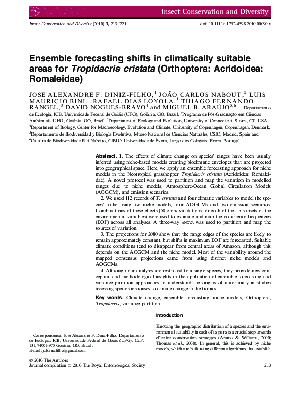(PDF) Ensemble forecasting shifts in climatically suitable areas for Tropidacris cristata ...