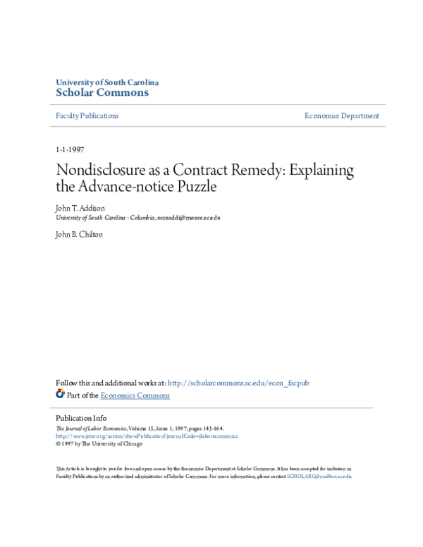 (PDF) Nondisclosure as a Contract Remedy: Explaining the Advance-Notice ...