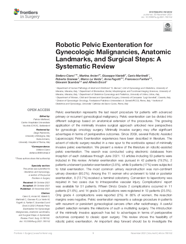 (PDF) Robotic Pelvic Exenteration for Gynecologic Malignancies, Anatomic Landmarks, and Surgical ...