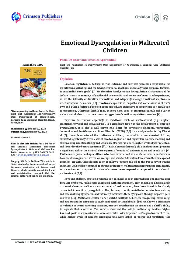 (PDF) Emotional Dysregulation in Maltreated Children