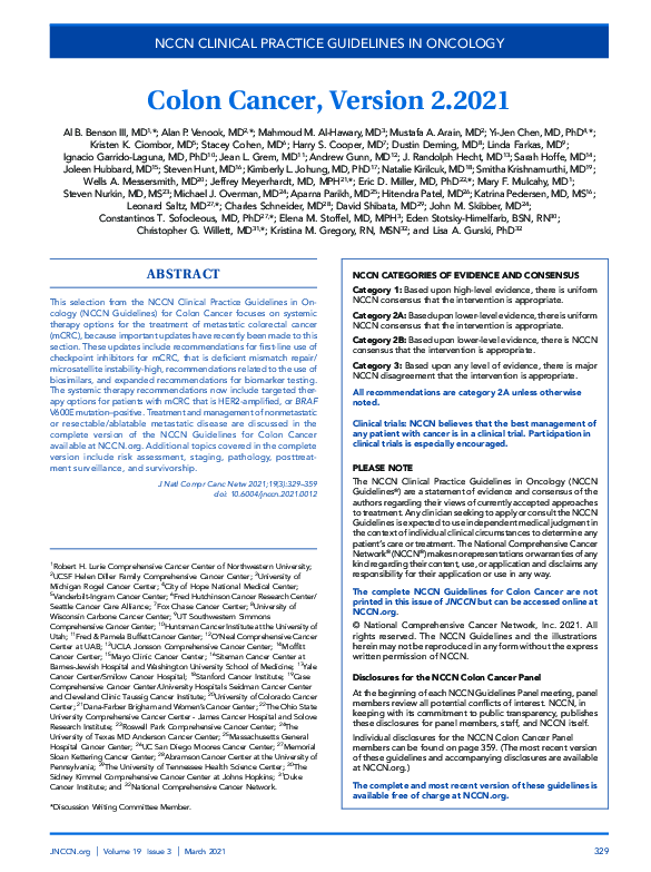 (PDF) Colon Cancer, Version 2.2021, NCCN Clinical Practice Guidelines in Oncology