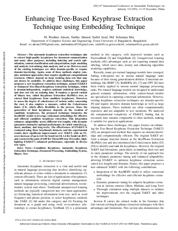 (PDF) Enhancing Tree-Based Keyphrase Extraction Technique using Embedding Technique