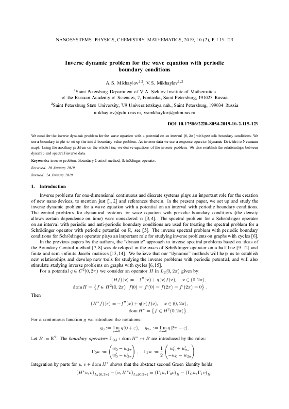 (PDF) Inverse dynamic problem for the wave equation with periodic ...