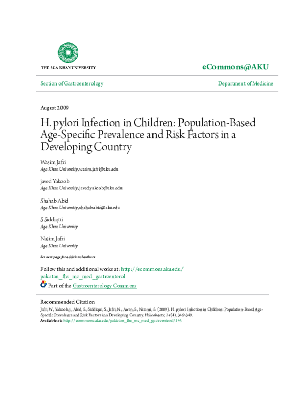 (PDF) Helicobacter pylori infection in children: population‐based age ...