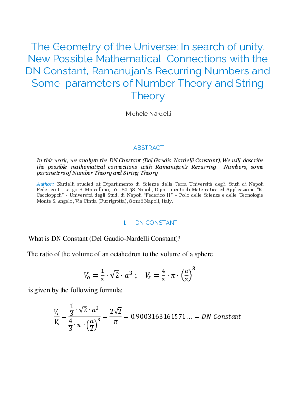 (PDF) The Geometry of the Universe: In search of unity. New Possible ...