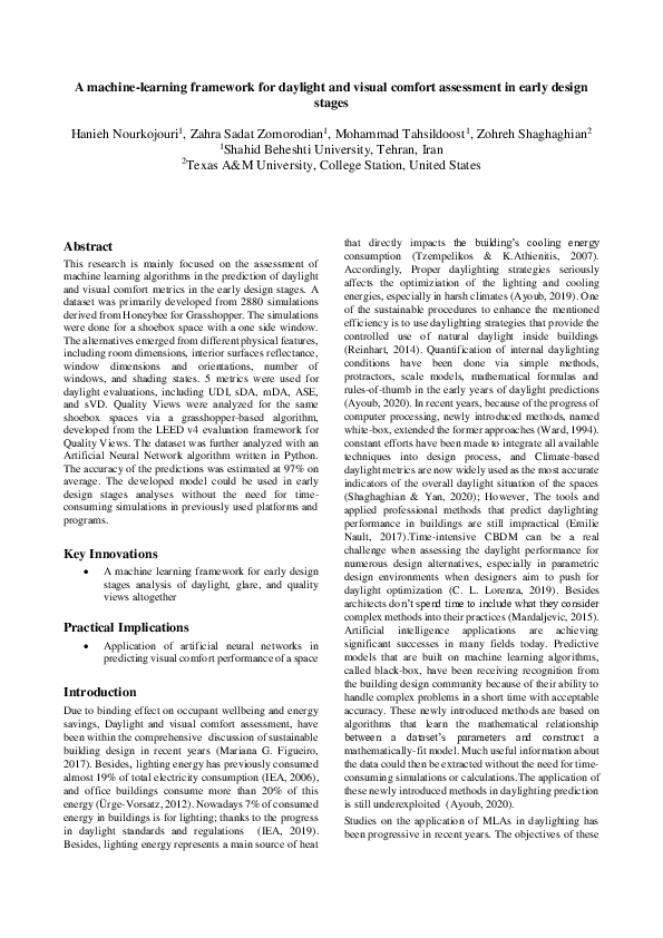(PDF) A machine-learning framework for daylight and visual comfort ...