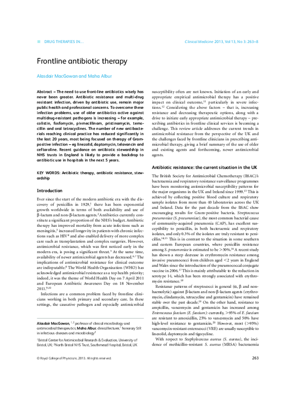 (PDF) Frontline antibiotic therapy