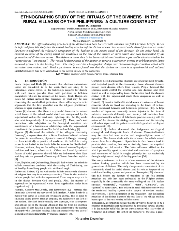 (PDF) ETHNOGRAPHIC STUDY OF THE RITUALS OF THE DIVINERS IN THE RURAL ...