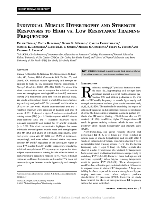 (PDF) Individual Muscle Hypertrophy and Strength Responses to High vs ...