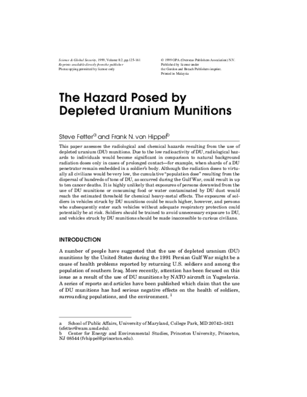 (PDF) The hazard posed by depleted uranium munitions