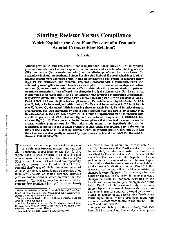 (PDF) Starling resistor versus compliance. Which explains the zero-flow ...