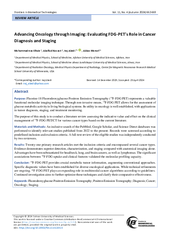 (PDF) Advancing Oncology through Imaging: Evaluating FDG-PET's Role in ...