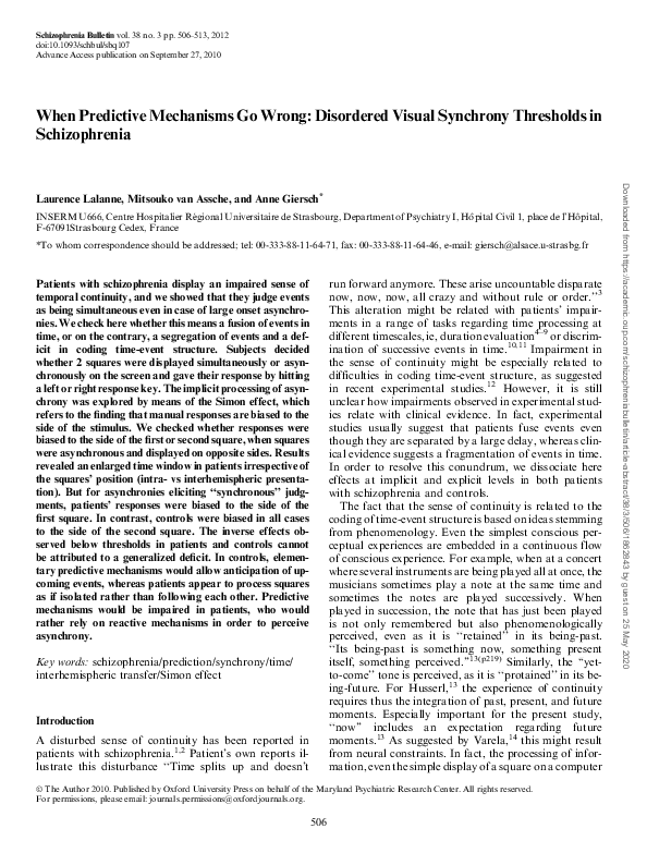 (PDF) When Predictive Mechanisms Go Wrong: Disordered Visual Synchrony ...