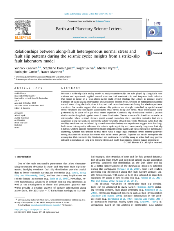 (PDF) Relationships between along-fault heterogeneous normal stress and ...