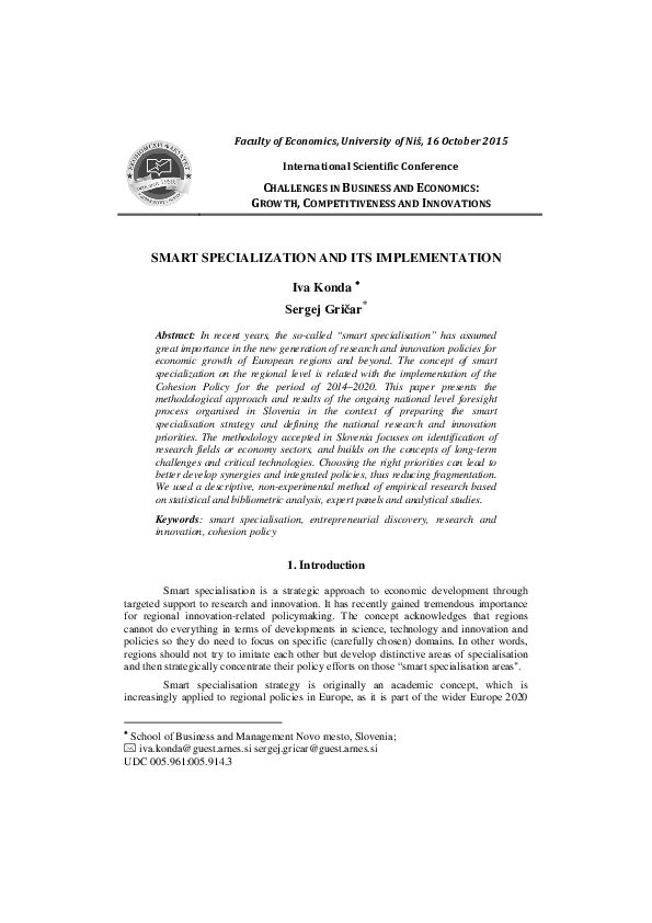 (PDF) Smart Specialization and Its Implementation