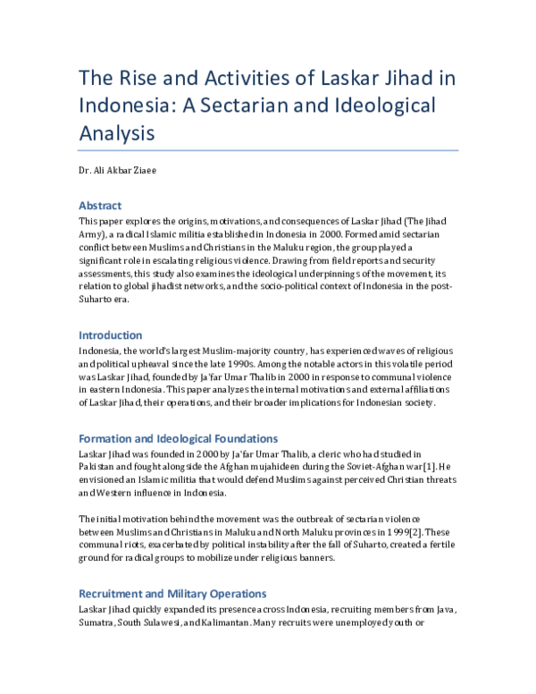 (PDF) The Rise and Activities of Laskar Jihad in Indonesia: A Sectarian and Ideological Analysis