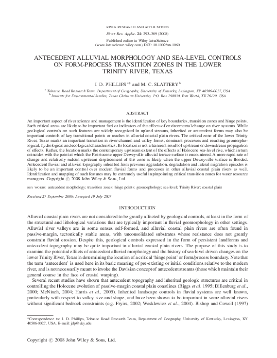 (PDF) Antecedent alluvial morphology and sea-level controls on form-process transition zones in ...