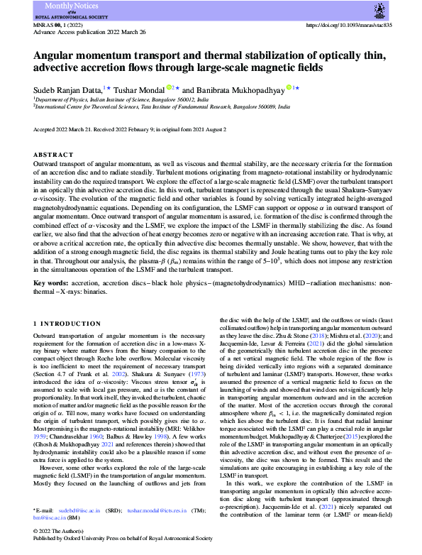 (PDF) Angular momentum transport and thermal stabilization of optically thin, advective ...